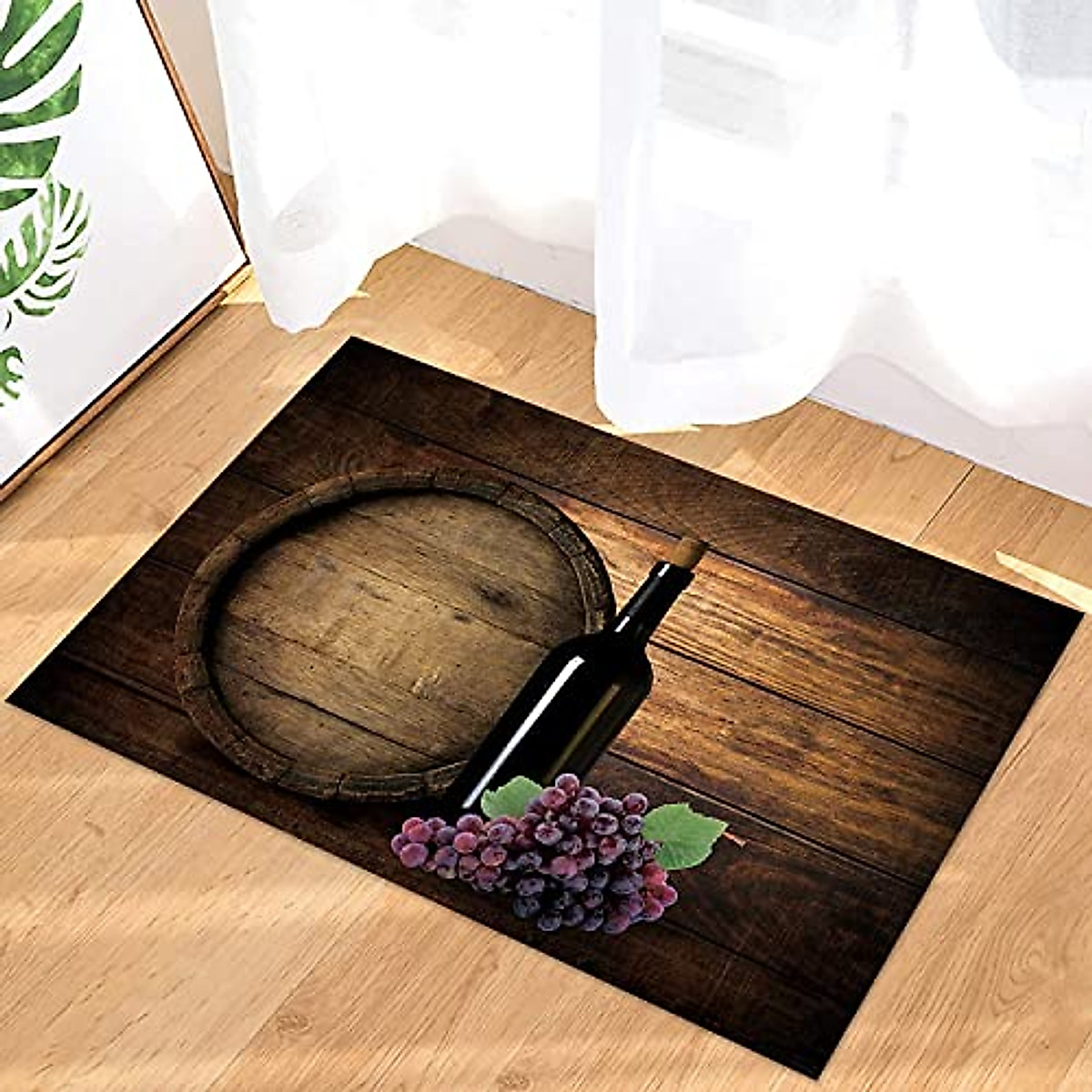 Wine Bottle and Fruit Grape with Wooden Indoor Doormat Durable Welcome Front Door Mats Entryway Bath Rugs Non-Slip Absorbent Area Rugs Resist Dirt Carpet for Room Decor 20 * 32in/50 * 80cm