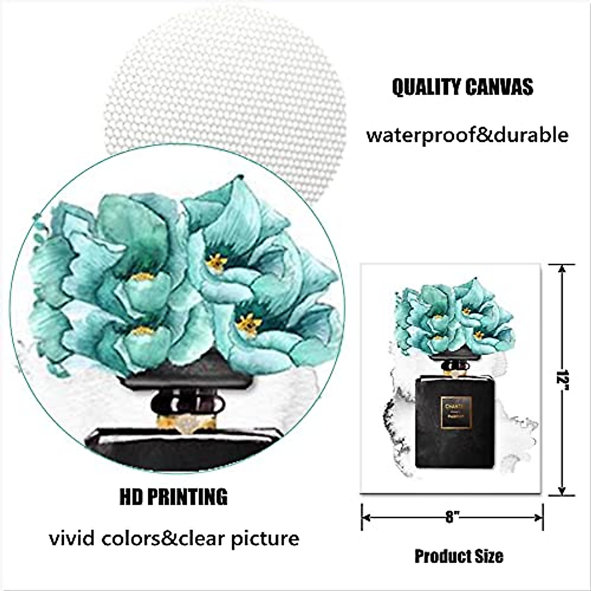 YOWOCAL Fashion Woman Wall Art Canvas Print Poster,8"x12" perfume Handbags High Heels With Flowers Drawing Decor for Living Room Bedroom Girls Dorm Make Up Room(Set of 4,Unframe)