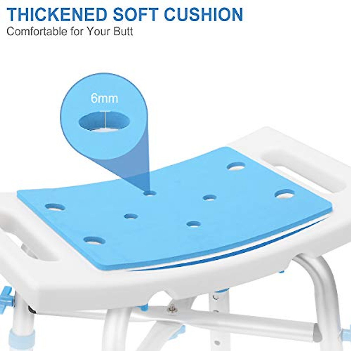 Health Line Massage Products Heavy Duty Shower Stool 550lb Bath Seat Chair, Tool-Free Assembly Height Adjustable Paded Seat Bench for Seniors, Elderly, Disabled, Handicap and Injured