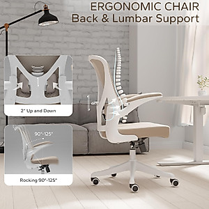 SICHY AGE Mid Back Ergonomic Chair For Computer Home Desk with Flip-Armrest & Cushion for Lumbar Support, Thickened Cushion Desk Chairs Khaki