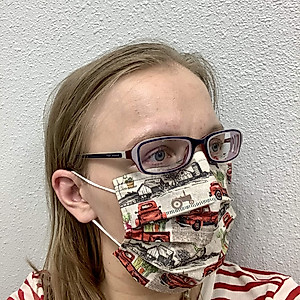 Matching Pleated Face Mask Reversible Puppy Dog Bandana, Cute Grey White Black Cartoon Dog Mutt Red Tongue, Adjustable Snap, Personalized Premium Durable 100% Cotton, Around head elastic fabric ties