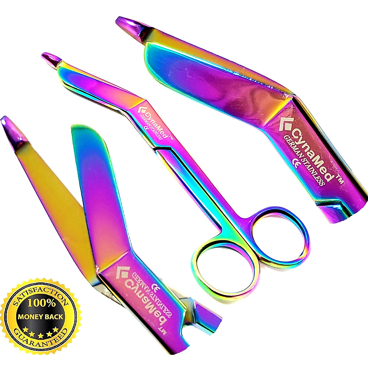SET of 2 EACH PREMIUM GERMAN STAINLESS NURSES DOCTOR LISTER BANDAGE SCISSORS 7.25" + 5.5" MULTI TITANIUM COLOR RAINBOW STAINLESS STEEL-CYNAMED BRANDED-A+QUALITY GUARANTEED …