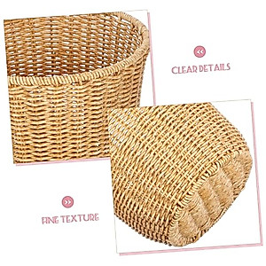 VOSAREA Woven Trash Can Wicker Trash Can Rattan Storage Baskets Sundries Basket Wicker Storage Basket Woven Basket Wicker Vase Decorative Trash Can Jute Storage Baskets Lids Iron Orange