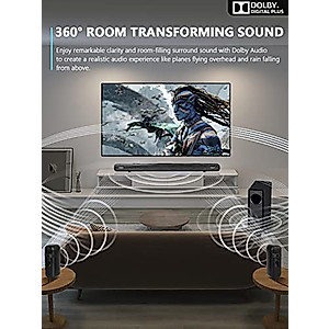 5.1 CH Surround Sound Bar with Dolby Audio, Sound Bars for TV with Wireless Subwoofer, Dolby Digital Plus, Bluetooth 5.0, Surround Sound System for Home Theater, Works with 4K & HD TVs| HDMI & Optical