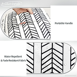 TWLEAR Indoor/Outdoor Inflatable Ottoman D21 x H9 inch, Round Footstool Inflatable Foot Rest Ottoman with Handle, Portable Ottoman Pouf for Patio, Garden, Camping, Home, Herringbone Black White