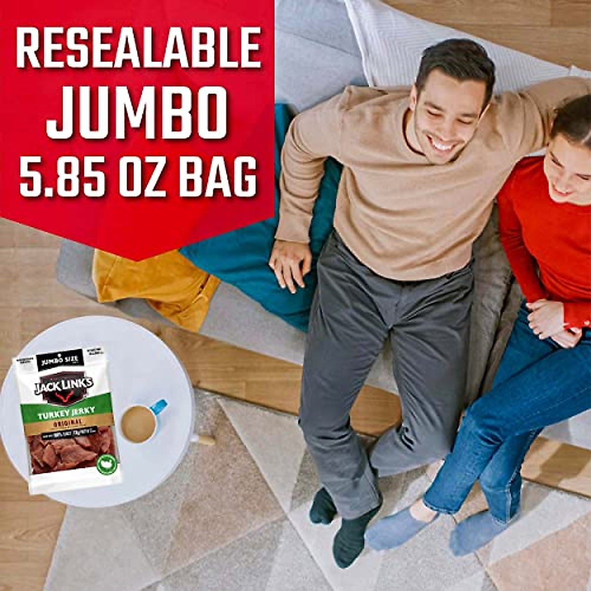 Jack Link's Turkey Jerky, Original, 5.85 oz. Sharing Size Bag – Flavorful Meat Snack with 12g of Protein, 80 Calories, Made with 100% Turkey - 96% Fat Free, No Added MSG or Nitrates/Nitrites