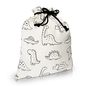 Gather & Knot Drawstring Gift Bags | Premium Canvas | 20" Large 12" Small | Reusable Fabric Wrap for Baby Shower or Boy Birthday | Dinosaur
