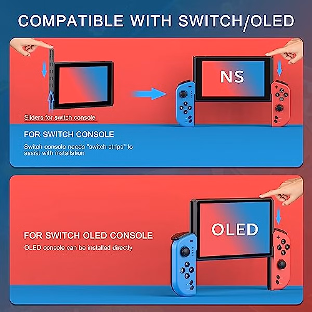 Poupouduck Suitable Big Hand Switch Controllers for Switch/OLED, Handheld Switch Pro Controllers Replace Switch Joycon, Split Pad Pro with Button Lights, Turbo, 4-Level Vibration, 6-Axis Gyro