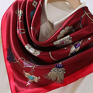 SHJINJU Women's 35" Satin Square Silk Like Hair Scarves and Wraps-Square Silk Head Scarf for wrapping hair and sleeping at night(17-style)