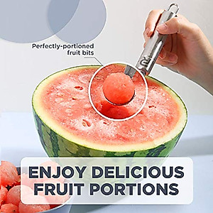 Riveira Melon Baller Scoop Set Stainless Steel 4-Piece Carving Knife Watermelon Cantaloupe Scooper for Cutting and Scooping Fruit Melons
