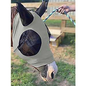 Lycra Horse Fly Mask with Ears Comfort Fit Mesh Trail Pasture Sun UV Protection (Horse, Gray)