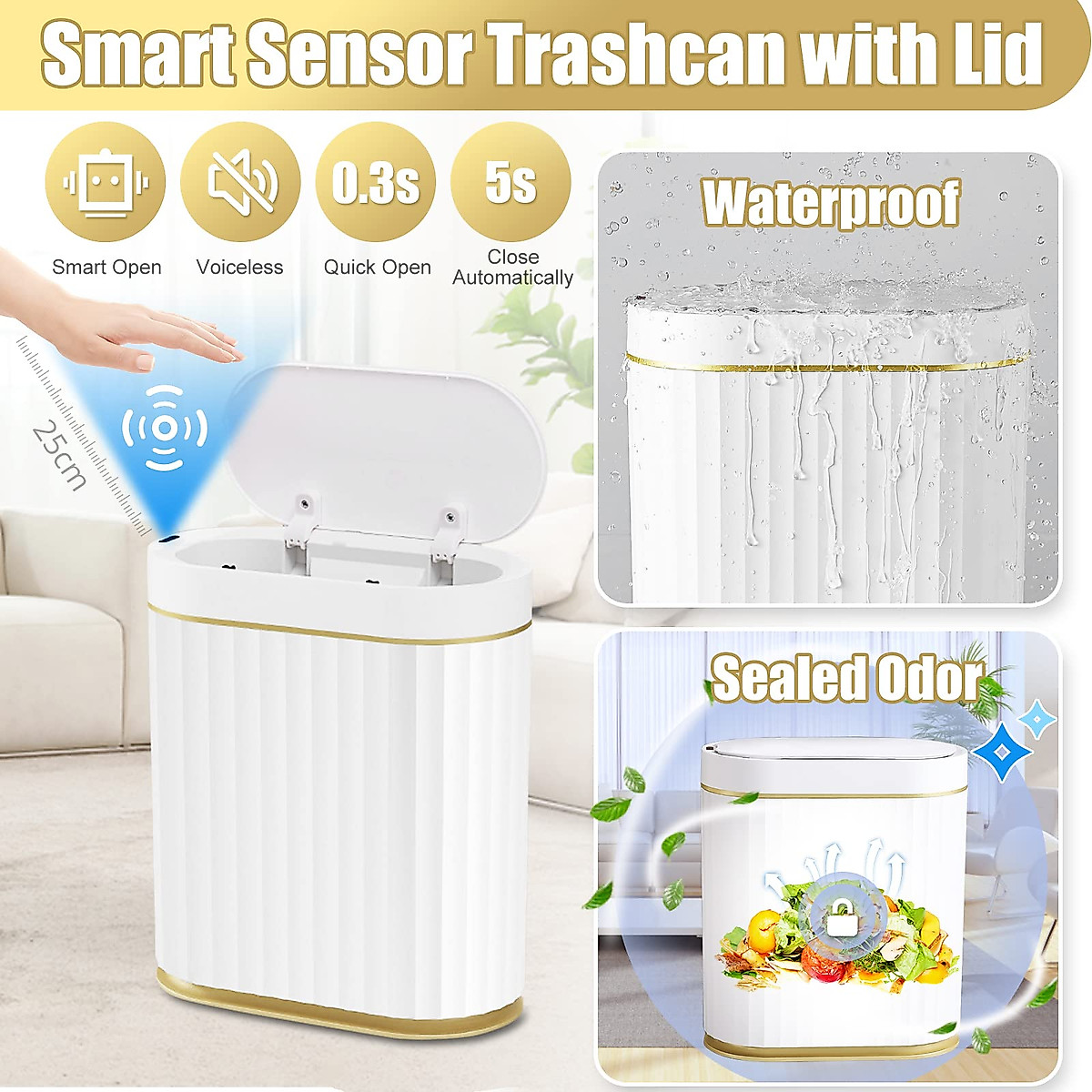 Dawitrly Small Touchless Trash Can, 1.3 Gallon Smart Motion Sensor Wastebasket Garbage Bathroom Bins with Automatic Opening Lid for Living Room Dressing Table, Kitchen, Office Desktop, and RV