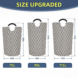 STORAGE MANIAC 2 Pack 90L Large Collapsible Freestanding Hamper, Waterproof Laundry Bag with Padded Handles, Folding Tall Clothes Hamper, Hexagon