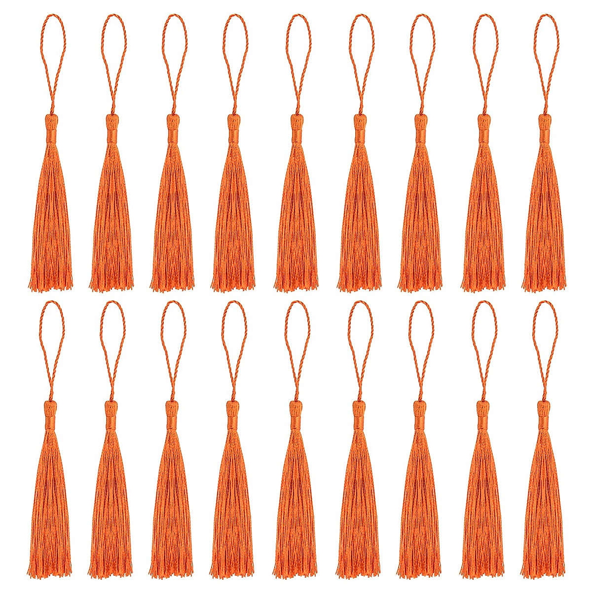 VAPKER 30 Pieces Dark Orange Tassels 13cm/5-Inch Silky Handmade Soft Mini Tassels Floss Bookmark Tassels with 2-Inch Cord Loop for Jewelry Making, DIY Projects, Bookmarks