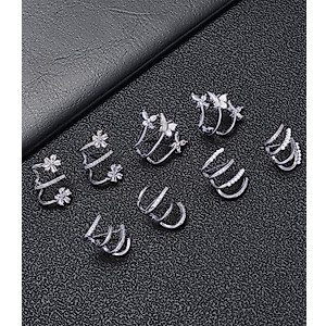 Tornito 4 Pairs Claw Ear Cuffs Zircon Pierced Needle Stud Earrings Minimalist Ear Wrap Butterfly Pearl Piercing Claw Earrings for Women Silver Tone