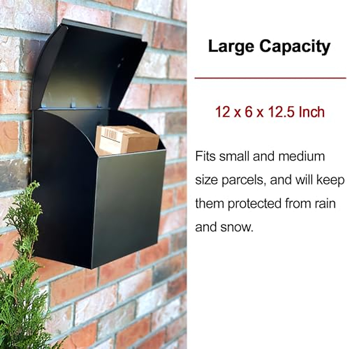 NACH Large Mailbox for House, 12.4”x7.1”x11.8 Black Mailboxes for Outside, Waterproof Mailbox - Baxter-Style Wall Mount Mailboxes for Outside