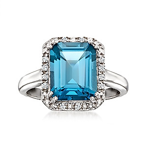 Ross-Simons 3.50 Carat London Blue Topaz Ring With Diamond Accents in Sterling Silver. Size 5