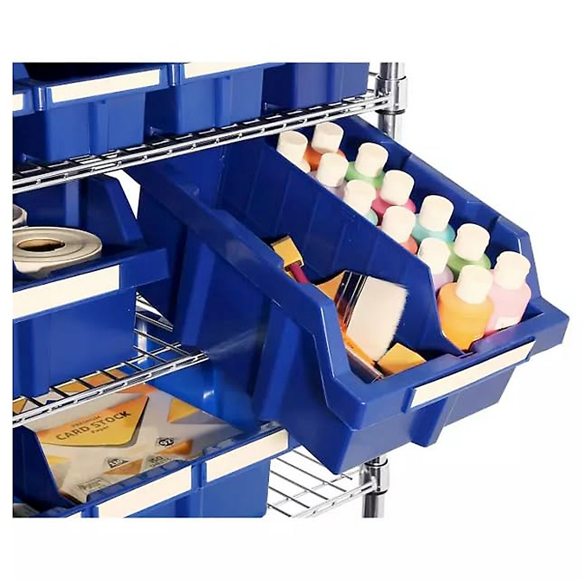 Heavy-Duty Steel Wire Shelving Storage Unit, 24-bin Rack with Wheels (Blue)