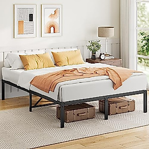 Marsail Bed Frame Queen Size, 14 Inch Metal Platform Bed with Enhanced Support Structure & Enclosing Edges, Metal Bed with Large Storage Space, 1400 lbs Max Weight, No Box Spring Needed, MSBFQ01