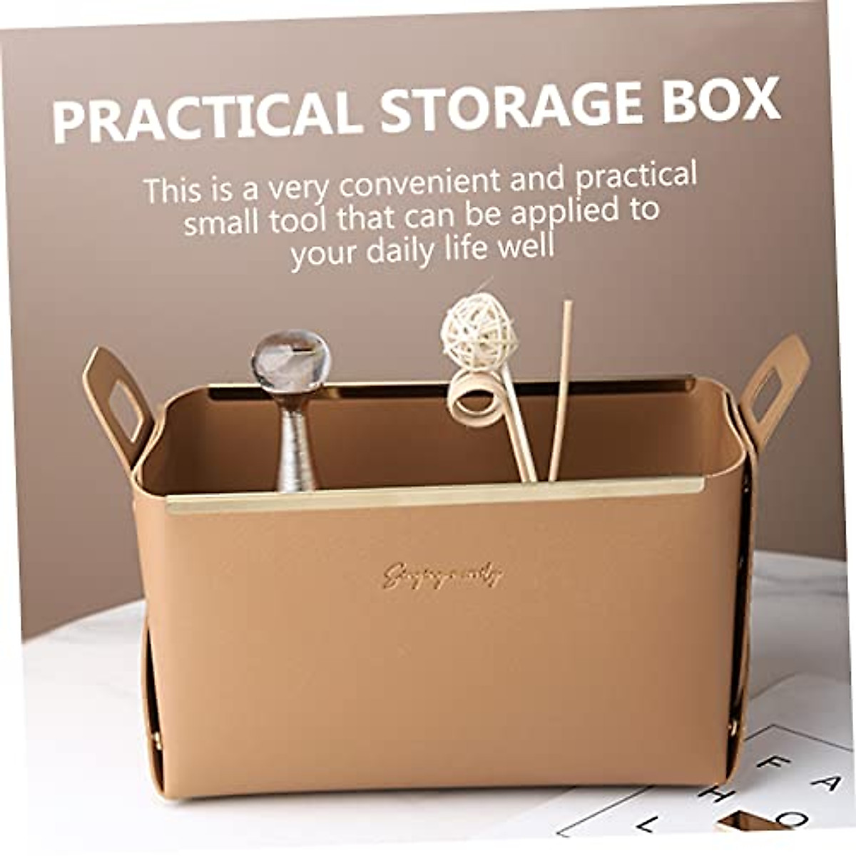 Cabilock 2pcs Leather Storage Basket Desk Containers Nightstand Decor Small Storage Container Foldable Storage Bins with Lids Snack Container Closet Storage Baskets Kitchen Storage Box