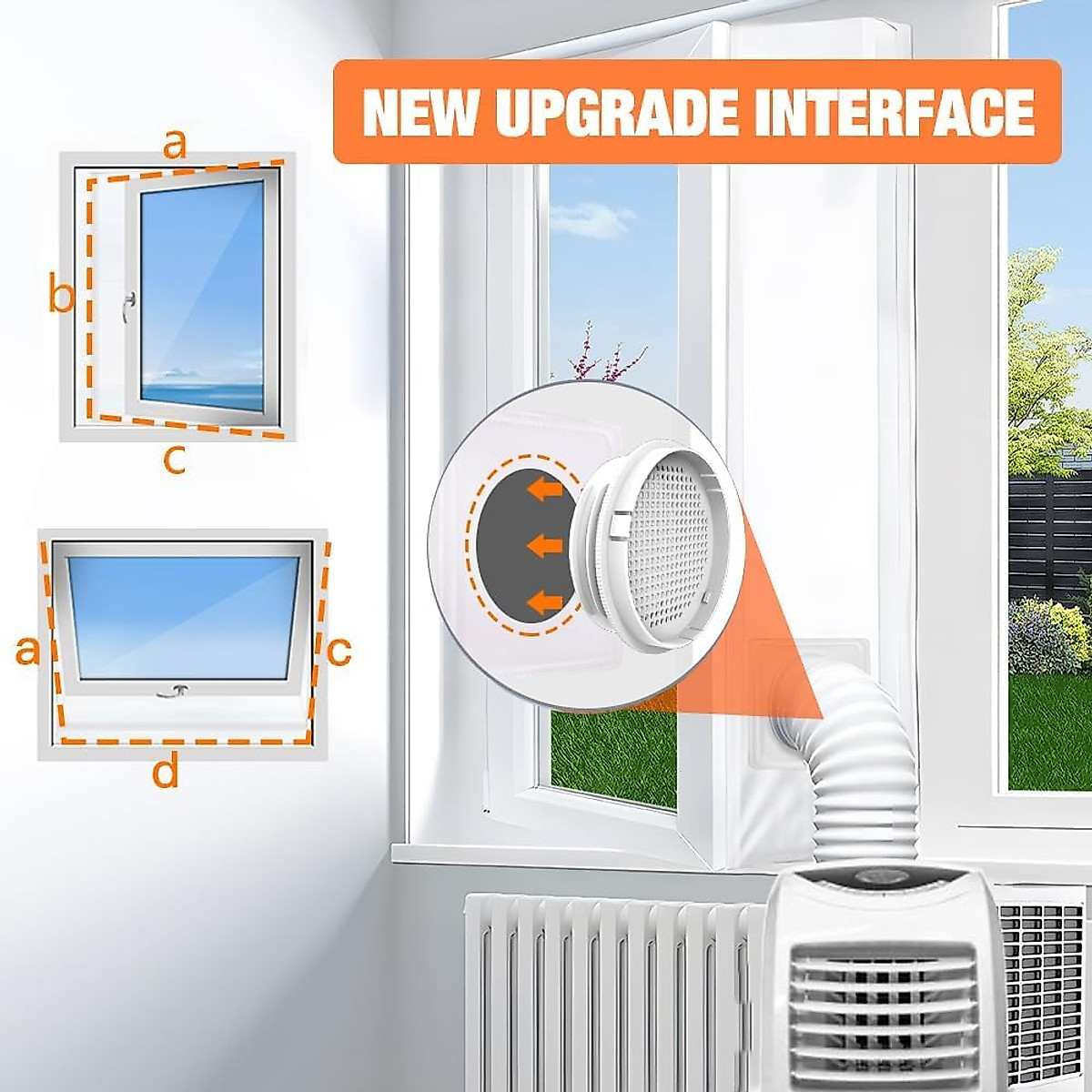 gulrear Portable Air Conditioner Window Seal Kit with Hose Connection Adapter 158"/400cm Portable A/C Window kit For Casement Windows Sealing AC Window Seal Vent Kit Hot Air Stop Air Exchange Guards…