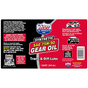 Lucas Oil 10047 SAE 75W-90 Synthetic Gear Oil/Transmission and Differential Lube - 1 Quart