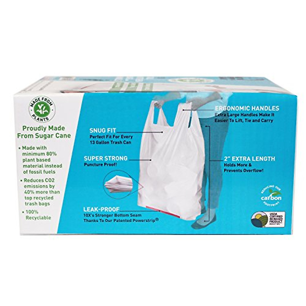Plant Based - Hippo Sak Tall Kitchen Bags with Handles, 13 Gallon (90 Count)