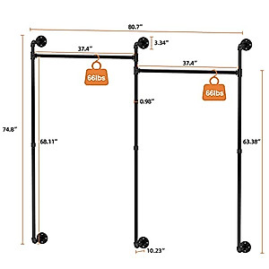 MOUTIK Industrial Pipe Retail Clothes Rack: Wall Mounted Heavy Duty Closet Storage Metal Rod - Iron Garment Hanging Bar Commercial Racks for Clothing Hanger Bedroom Wall Storage