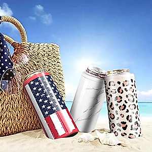 TILUCK Skinny Can Cooler for Slim Beer & Hard Seltzer, Stainless Steel, Doucle-Walled Stainless Steel Insulated Slim Cans, Standard 12 oz (U.S. Flag-01)