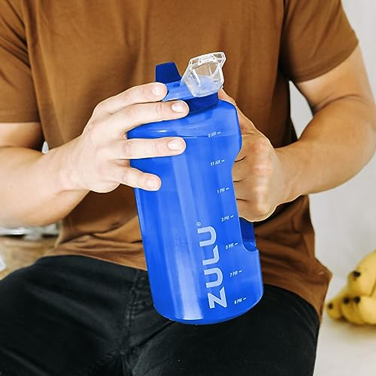 ZULU Goals 64oz Large Half Gallon Jug Water Bottle with Motivational Time Marker, Covered Straw Spout and Carrying Handle, Perfect for Gym, Home, and Sports, Royal Blue