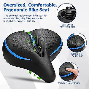 CDYWD Bike Seat for Men & Women Comfort Wide - Extra Soft Memory Foam Padded Bicycle Seat Cushion - Comfortable Bike Saddle Replacement for Exercise, Stationary, Spin, City, Mountain, Road Bike, Ebike
