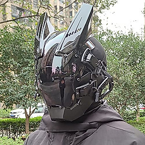 KYEDAY Punk Mask Cosplay for Men, Cosplay Samurai Horns Masks Black Mask Halloween Party Coolplay Gifts