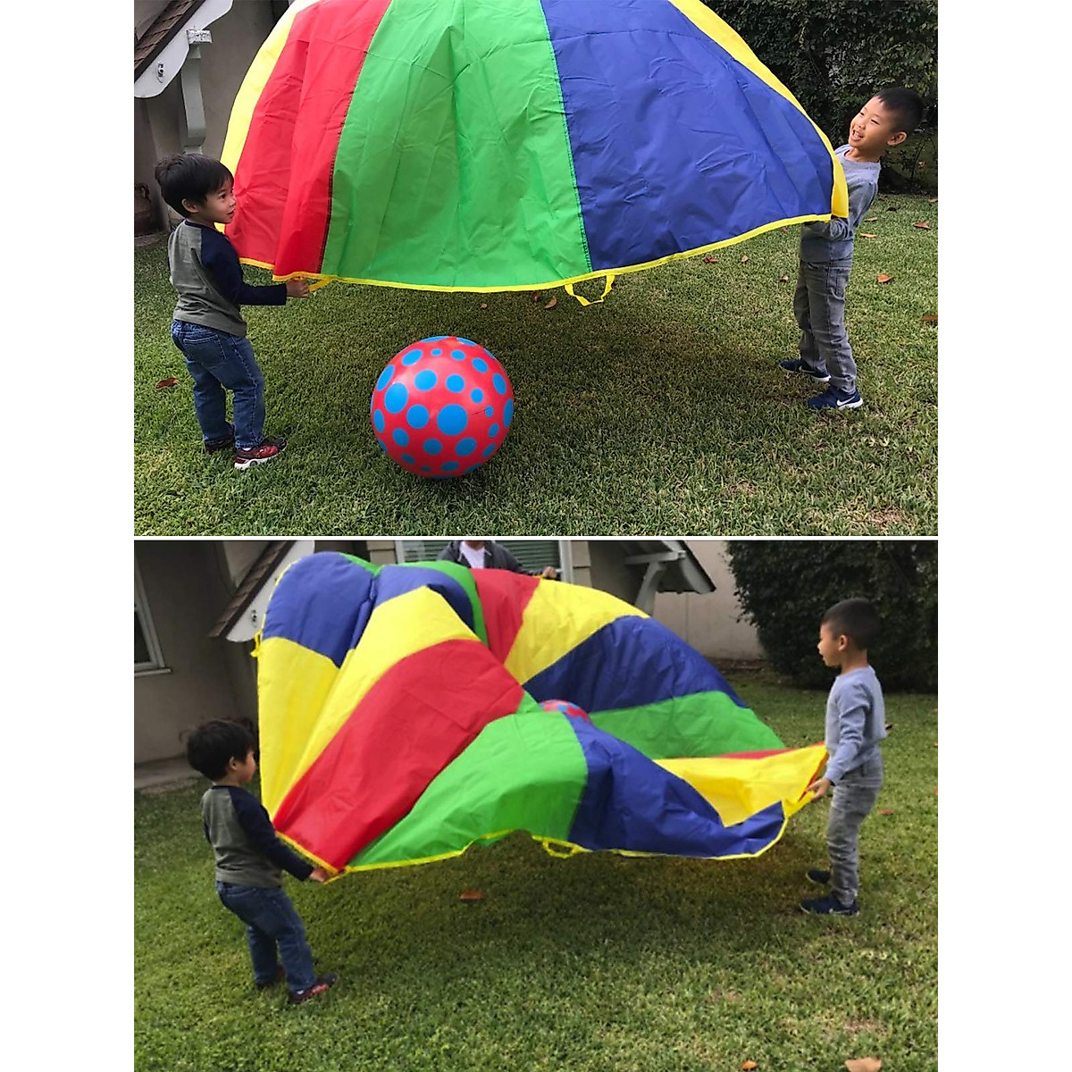 Everfunny Play Parachute, 12 Foot for Kids with 12 Handles Play Parachute for 8 12 Kids Tent Cooperative Games Birthday Gift