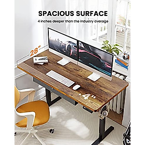 ErGear Electric Standing Desk with Drawer, Adjustable Height Sit Stand Up Desk, Home Office Desk Computer Workstation, 55x28 Inches, Vintage Brown