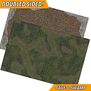 RPG Battle Game Mat - 6 Pack Dry Erase Double Sided 36 x 24 (12 Terrains) + 4 Dry Erase Markers + 1 Eraser + 7pc Polyhedral Dice Set - Large Table Top Role Playing Map for Starters and Mastersâ€¦