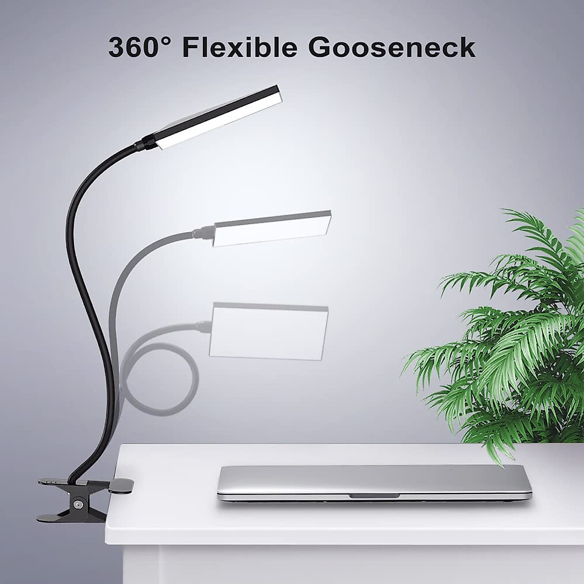 MONGERY LED Desk Lamp, Eye-Caring Table Lamps with USB Charging Port,7 Brightness Levels & 5 Color Modes,Touch Control and Memory Function,7W Flexible Gooseneck Reading Lamp for Home Office, White