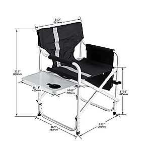 GSSDEE Oversized Camping Directors Chair, Portable Aluminum Camping Chairs, Padded Folding Directors Chair with Side Table Storage Pockets, Outdoor Camping, Picnics and Fishing (Black 2 Pack)