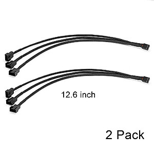 Gavemi Fan Splitter, PWM 4 Pin PC Case Fan Splitter Adapter Cable Compatible 3 Pin Fan, 12.6 inches