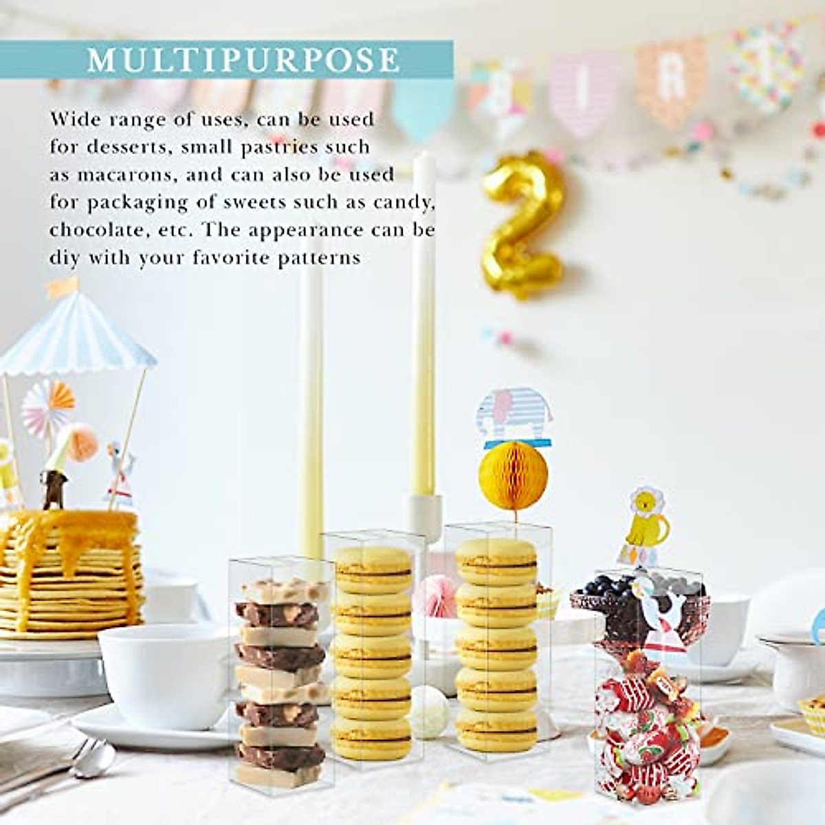 BILLIOTEAM 36 PCS Clear Gift Favor Boxes Candy Gift Box Clear Rectangle Box Plastic Box Transparent Candy Box Chocolate Cookies Treat Boxes For Christmas,Wedding,Party,Gift Wrapping(2" X 2" X 6")