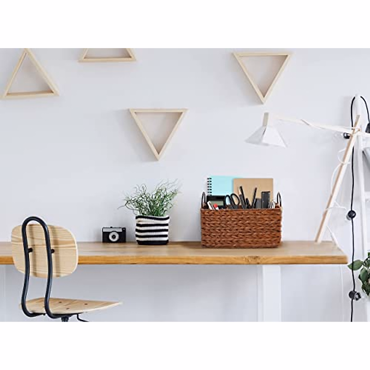 Americanflat Water Hyacinth Basket with Handles - Multipurpose Storage Organizer Caddy - 1 Large and 3 Small Compartments (Walnut Color)