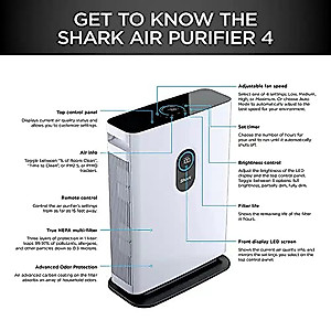 Shark HE401 Air Purifier with Anti-Allergen Multi-Filter Advanced Odor Lock, Cover up to 1,000 Sq. Ft., Captures 99.97% of dust, allergens, smoke, and household odors, Smart Sensing, White