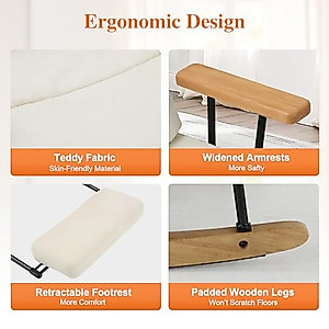 Rocking Chair with Footrest-Glider Rocker Chair with Retractable Footrest and Adjustable Backrest, Teddy Upholstered Rocking Chair, Modern Accent Chair for Living Room/Nursery/Bedroom/Outdoor-Beige