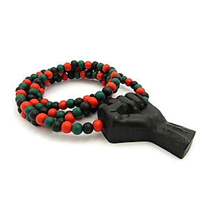 Hip Hop Rising Fist Pendant 8 mm 24, 27, 30 inches Wooden Bead Necklace (Multi Beads, 36)
