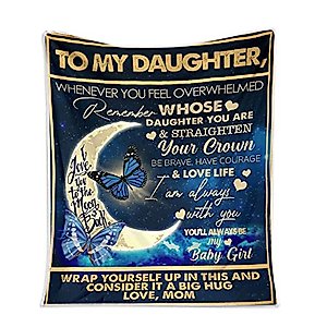 WOLMAZEN to My Daughter Blanket from Mom, Butterfly Blanket to My Daughter Blanket Gifts forBirthday Anniversary Christmas Wedding Graduation Gifts