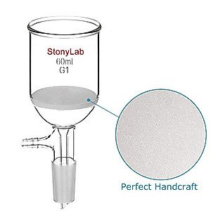 StonyLab Borosilicate Glass Buchner Filtering Funnel with Coarse Frit(G1), 46mm Inner-Diameter, 60mm Depth, with 24/40 Standard Taper Inner Joint and Vacuum Serrated Tubulation (60ml)