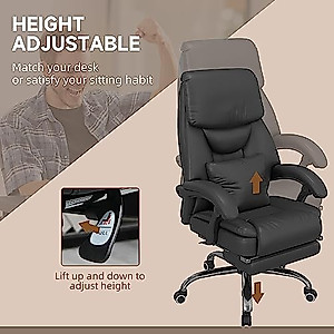 Vinsetto Kneading Massage Office Chair, Reclining Executive Office Chair, PU Leather High Back Computer Chair with Lumbar Cushion, Footrest, Adjustable Height, Black