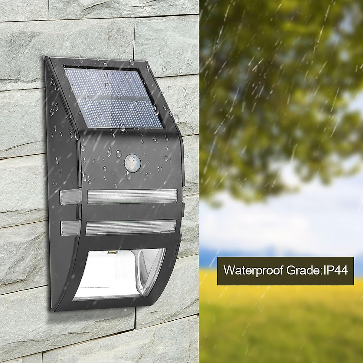 Zerodis Solar Wall Light, Polycrystalline Silicon Solar Panel Illumination Equitment Stainless Steel Casing Solar Power Motion Sensor Lamp for Use in Garages Corridors Patio (3)