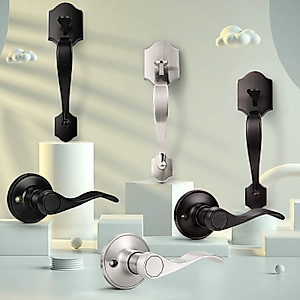 Tinewa Single Cylinder Exterior Handleset, Keyless Front Door Handle with Lever Inside, Low Profile Front Lock Handleset with Halifax Black Finish, Reversible for Right & Left Sided