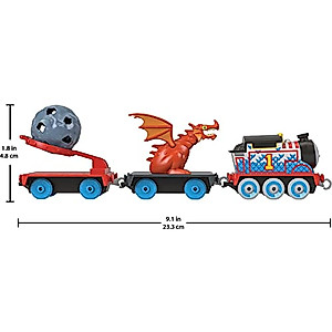 Fisher-Price Thomas & Friends Diecast Toy Train Medieval Thomas Push-Along Engine With Boulder Launcher For Preschool Kids Ages 3+ Years