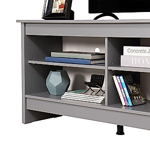 Madesa Media Console TV Stand Entertainment Center with 6 Shelves and Cable Management for 65, 75 Inch Television Living Room and Bedroom Modern Wooden - Grey